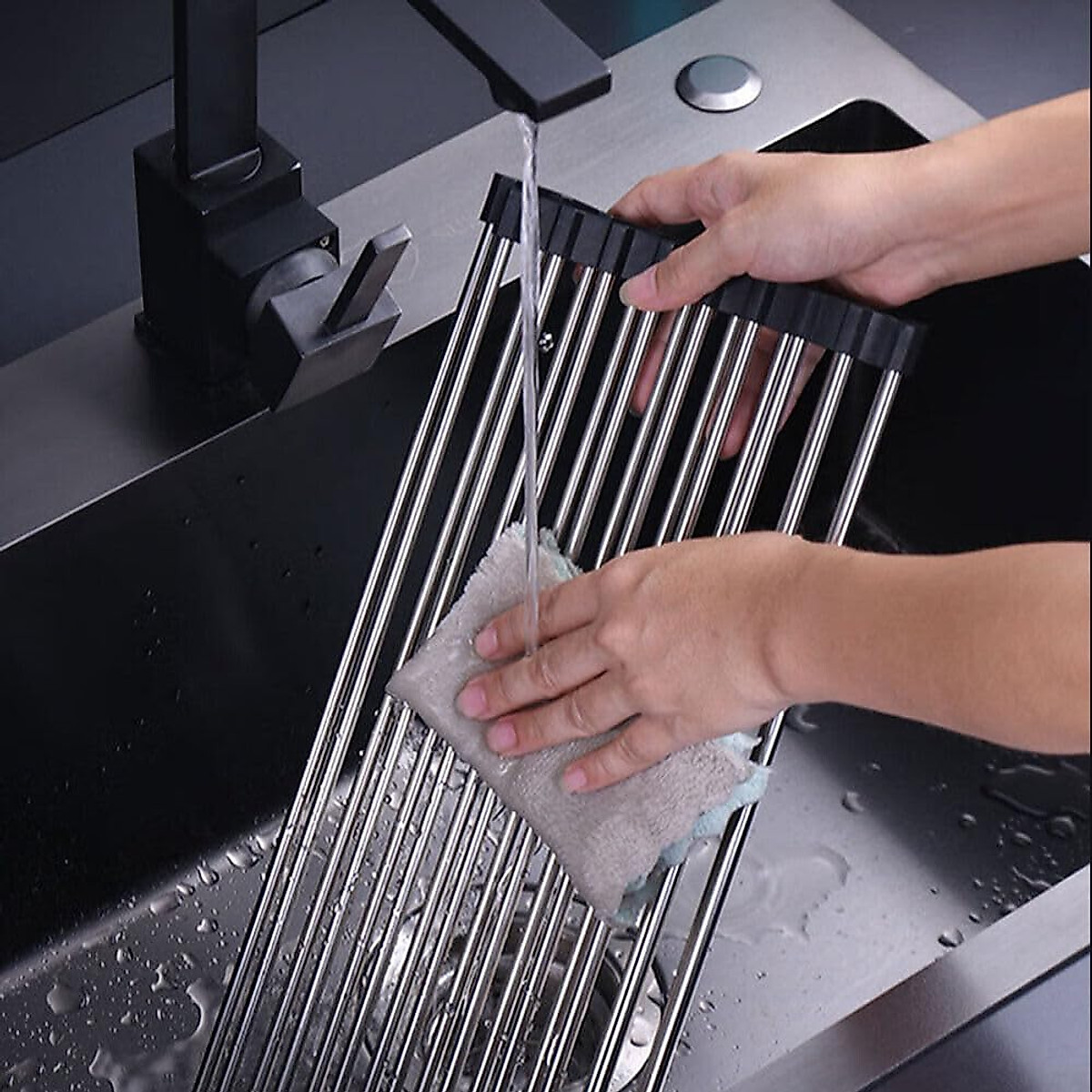 18x15 Roll up Sink Drying Rack Over The Sink Multipurpose roll-up Dish Drying Rack Kitchen Stainless Steel Sink Drain Rack Roll Up Dish Rack Food Drying Mat roll-up Dish Drying Rack