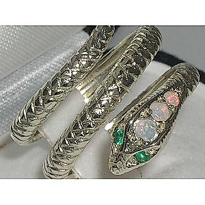 LetsBuyGold 925 Sterling Silver Natural Opal and Emerald Womens Promise Ring - Size 5.5