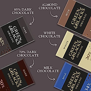 Green & Black’s Organic Chocolate Variety Pack, 85% Dark Chocolate, 70% Dark Chocolate, Milk Chocolate, Milk Chocolate with Almonds & White Chocolate, 8 - 3.17 oz Bars