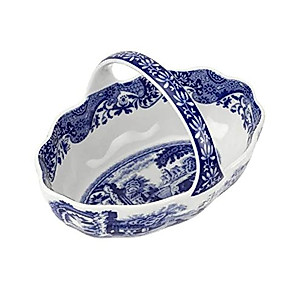 Spode Blue Italian Handled Basket | Fruit Bowl | Centerpiece for Potpourri | Home Décor | Made of Porcelain | Measures 6-Inches | Dishwasher Safe (Blue/White)