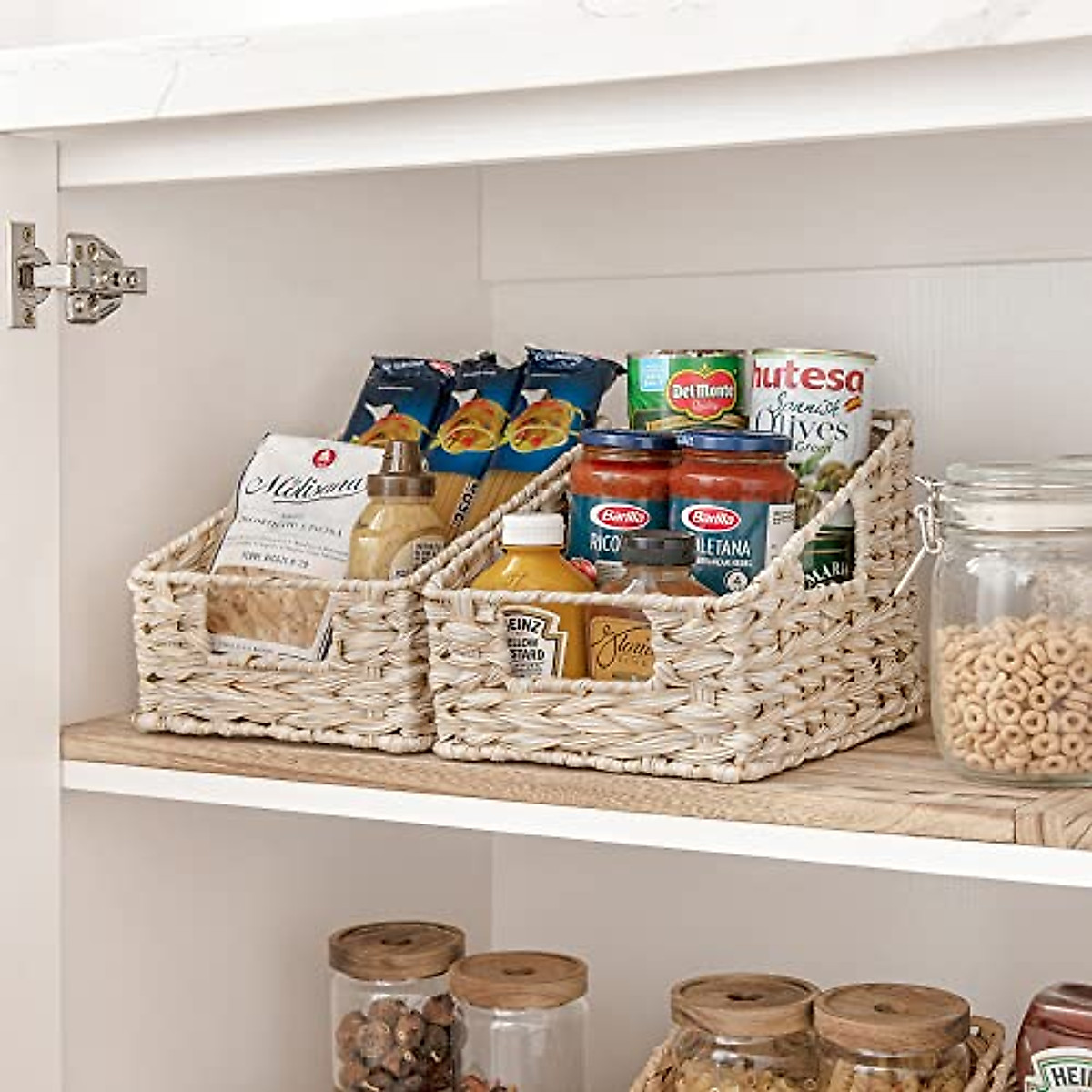 GRANNY SAYS Wicker Basket with Handles, Trapezoid Decorative Woven Baskets, Waterproof Wicker Storage Baskets for Shelves, Wicker Baskets for Organizing, Butter Milk, 2-Pack