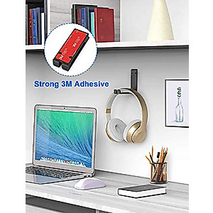 Link Dream Foldable Headphone Hanger Headphone Stand Aluminum Headset Hook Holder Mount Strong 3M Adhesive Headphone Hanger Mount with Cable Organizer for All Headphones - Space Saving Design (Black)