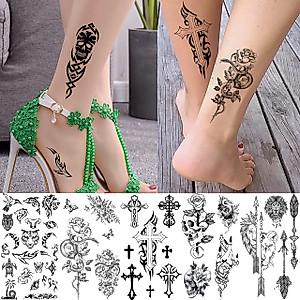 FANRUI 52 Sheets Creative Black Tiny Crown Infinity Triangle Fake Tattoos For Men Women Realistic Stars Letters Tattoos For Kids Tattoos Temporary Waterproof Arm Hand Face Finger Neck Tatoo Stickers