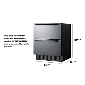 Summit Appliance SPR275OS2D 27" Wide 2-Drawer All-Refrigerator, 4.83 cu.ft; Stainless Steel Drawers; Wweatherproof; Frost-free; LED Lighting; Digital Thermostat; Drawer Dividers