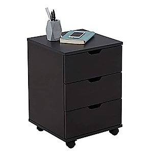3 Drawer Wood Rolling Office Filing Cabinet for Desk (Black)