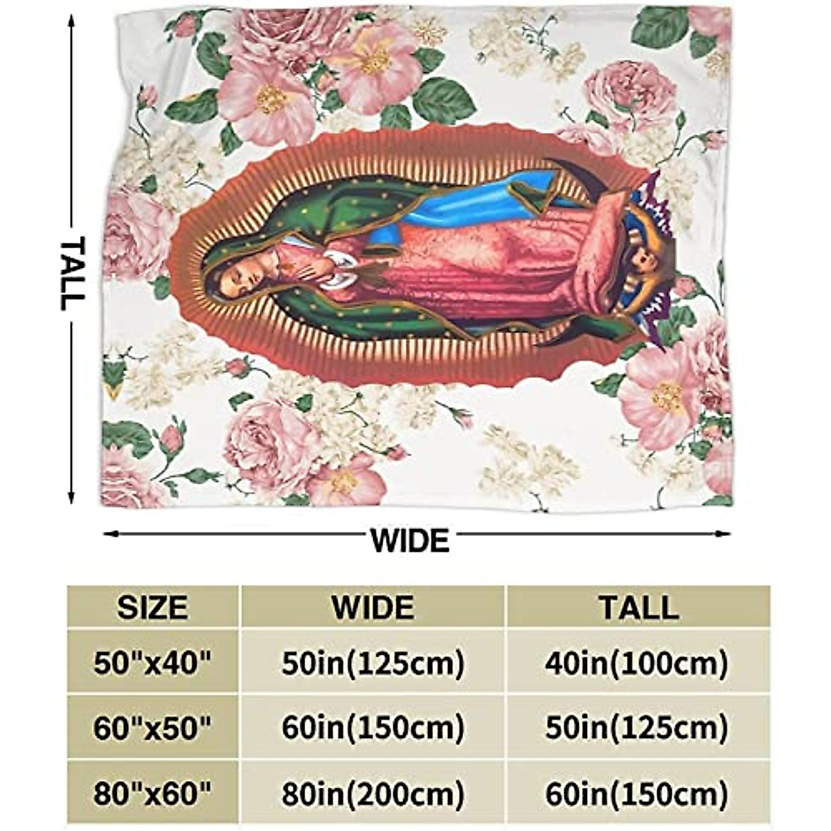 Virgin Mary Our Lady of Guadalupe Virgen De Guadalupe Blankets Flannel Fleece Blanket Soft Lightweight Plush Christmas Throw Blankets for Women Men Kid Warm Cozy 50"x40" Microfiber Blankets for Bed