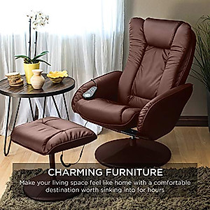 Best Choice Products Faux Leather Electric Massage Recliner Chair for Living Room, Bedroom, Office Comfort w/Stool Footrest Ottoman, Remote Control, 5 Heat & Massage Modes, Side Pockets - Brown