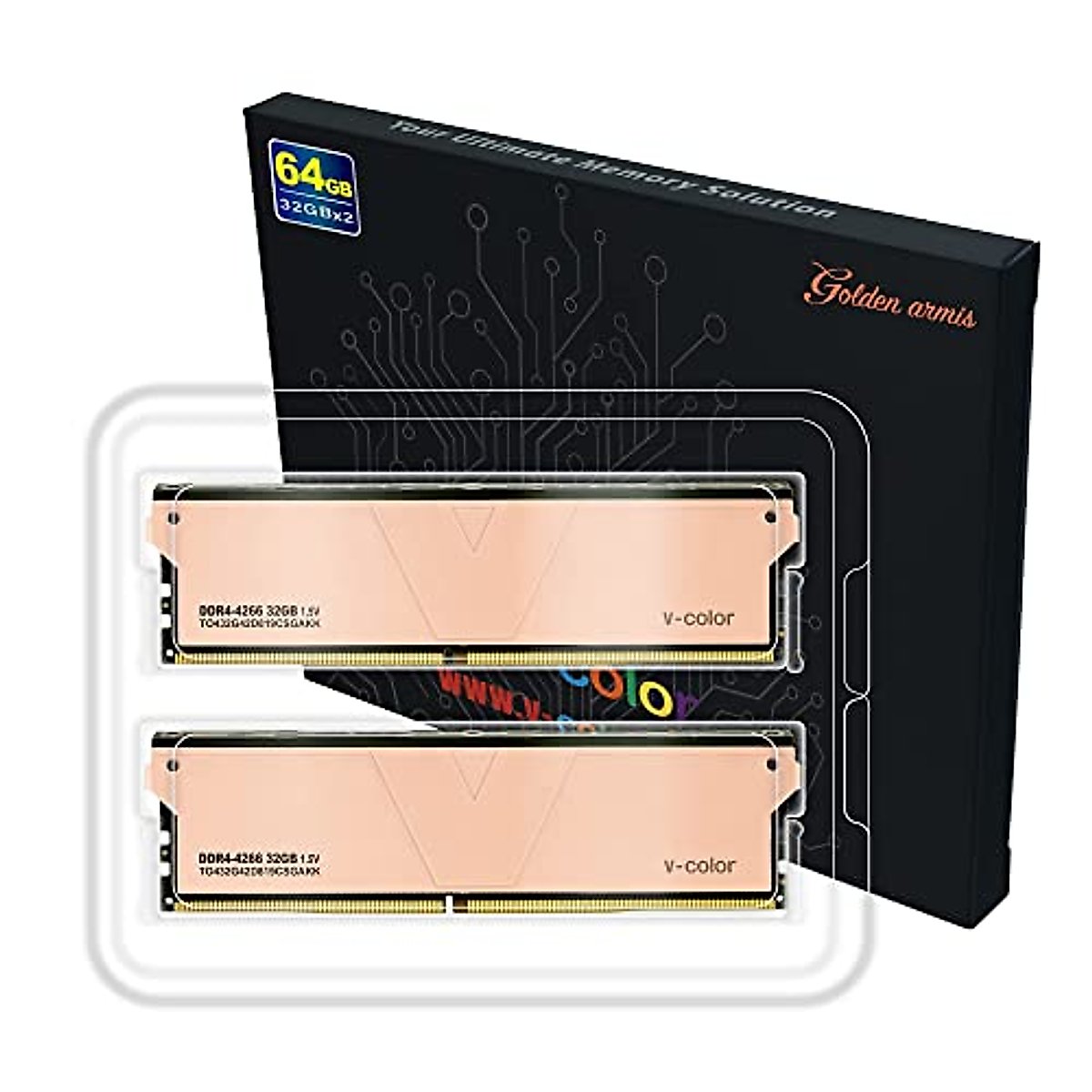 V-Color Skywalker Plus DDR4 64GB (32GBx2) 4266MHz (PC4-34100) CL19 Gaming Desktop Ram Memory Hynix IC Dual Rank 1.5V - Golden (TO432G42D819CSGAKK)