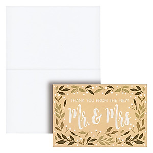 Paper Junkie 48 Pack From the New Mr and Mrs Wedding Thank You Cards with Envelopes Included (4x6 in)