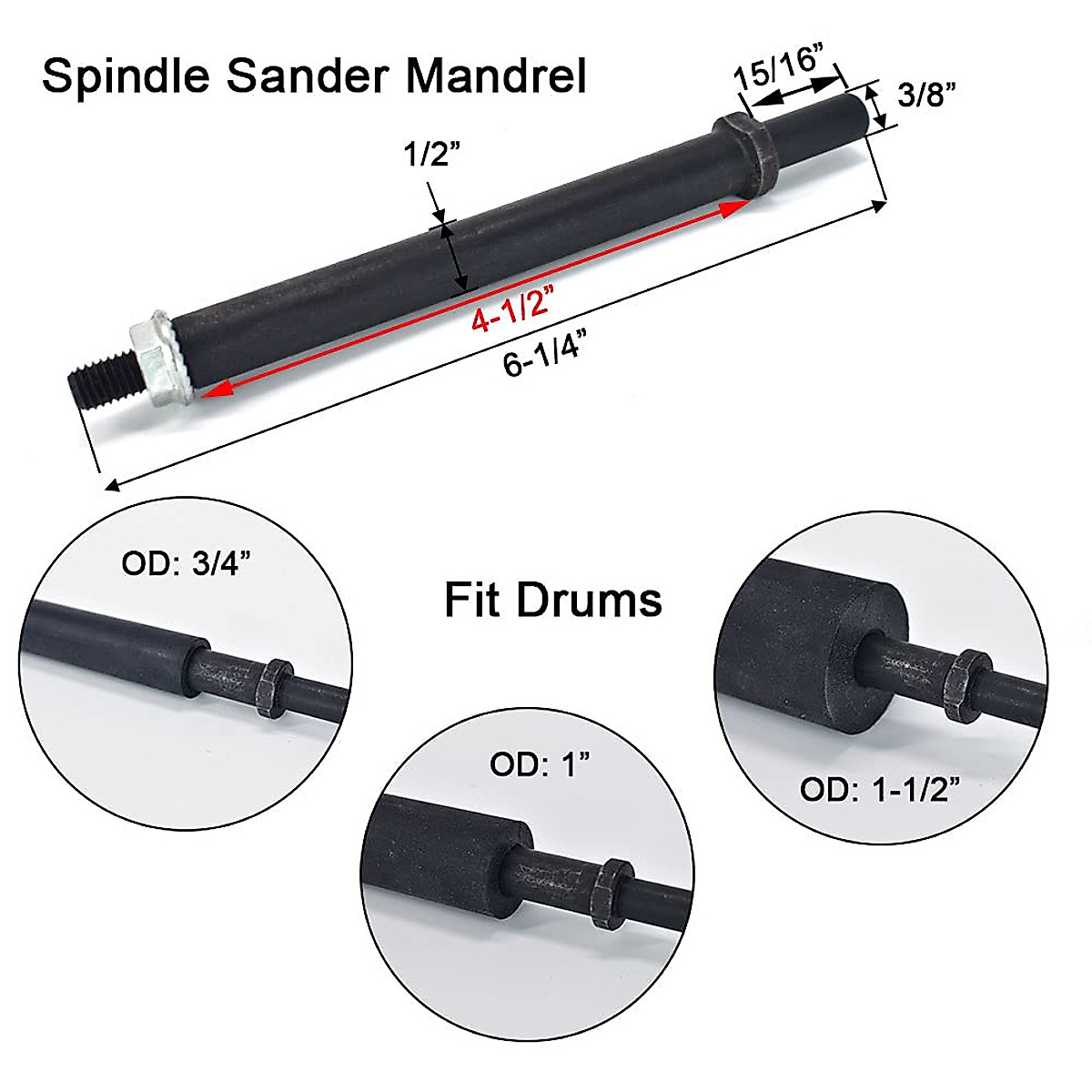 scottchen PRO Spindle Sander Adaptor 4-1/2" x 1/2" with Rubber Sanding Drum Kit OD 3/4", 1", 1-1/2" and Sandpaper Sleeves Grit# 80,120 - S/10