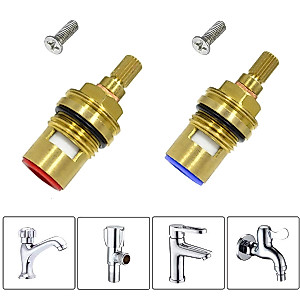 HGB VERIMP Pair of Replacement Brass Ceramic Disc Stem Cartridge, Faucet Valve, Quarter Turn, 1/2" X 53mm x 12mm Spline Length, 20 Teeth