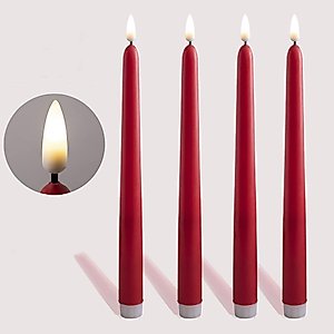NONNO & ZGF 11'' RED Set of 4 Battery Operated Wax Taper Candles with Remote, Use 2-AA Batteries(not Included Runs 200 Hours, LED Flameless Candles