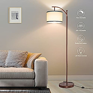 Fully Dimmable Floor Lamp Modern Standing Lamp with Dimmer Tall Pole Lamp with Adjustable Lamp Head Brown Floor Lamp with Hanging Shade Reading Standing Light for Living Room ,Bedroom 8W Bulb Included