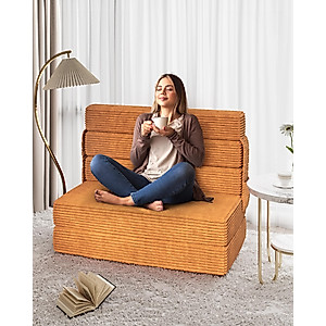Zenzy Five Folding Sofa Bed, [Higher Backrests] [Luxury Corduroy] 6" Foldable Memory Foam Sleeper Chair, Floor Couch Foldable Mattress for Living Room/Dorm/Guest Room/Apartment, 75"x38"x6" Twin Size