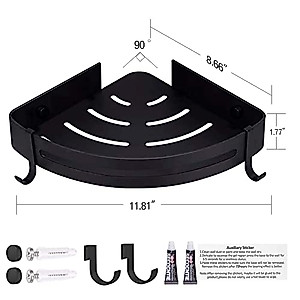 Ookeg 2 Pack Shower Caddy Corner, Corner Shower Shelf for Bathroom, 2 Tier Shower Corner Shelf with 4 Hooks, No Drilling Self Adhesive