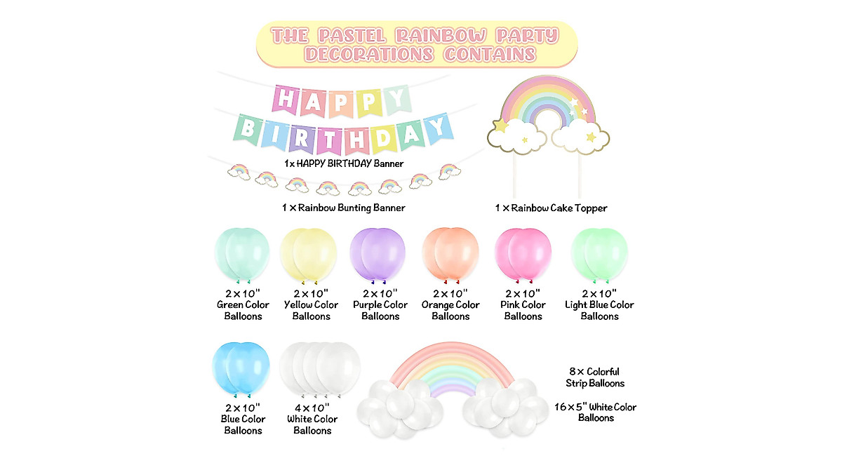 Pastel Rainbow Party Decoration Set for Girls' Birthdays