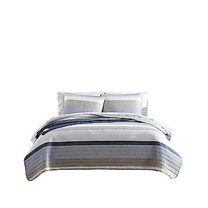 Nautica - Queen Quilt Set, Cotton Reversible Bedding with Matching Shams, Home Decor for All Seasons (Blue/Beige/White, Queen)