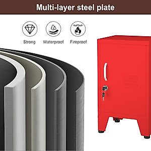 erosoei Metal NightStand Storage Cabinets with Lock and Adjustable Shelf,Under Desk Lockable Steel File Storage Cabinet,Storage Cabinets for Home Office Living Room Bed Room