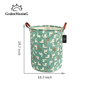 Collapsible Laundry Basket - GodenMoninG 62.8L Large Sized Round Waterproof Storage Bin with Handles,Home Decor,Toy Organizer,Children Nursery Hamper. (Teal Alpaca)
