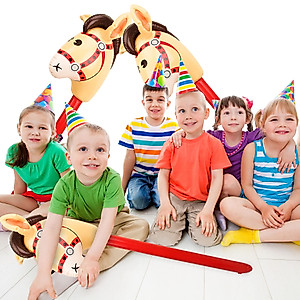 Haconba 6 Pieces 40 Inch Inflatable Stick Horse Inflatable Cowboy Cowgirl Horse head Stick Pony Stick Balloon for Christmas Birthday Theme Parties Home Decoration