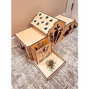 Indoor Bunny Rabbit Castle, Hideout and Wooden House Playset with Ramps, Hay Feeder & Waste Tray