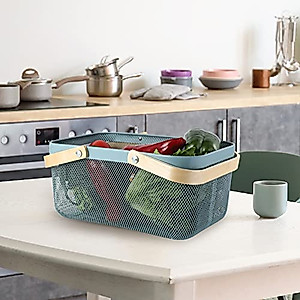 Lifuxiu Metal Mesh Steel Basket mesh basket with handle，Storage Organizer Basket Fruit Vegetable Basket, Solutions for Kitchen, Garden ,Picnic,Gifts and More (Blue)