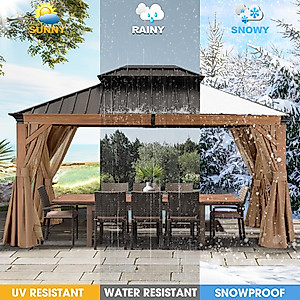 ABCCANOPY Hardtop Gazebo 12x16 - Outdoor Metal Hard Top Gazebo, Permanent Galvanized Steel Aluminum Framed Pavilion with Netting and Curtain for Patio Backyard Lawn Garden (Double Roof, Wood Grain)