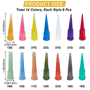 GORGECRAFT 14 Colors 112PCS Plastic Tapered Glue Liquid Dispenser Pinhead Blunt End Needle Tip Dispensing Fill Needles Dispensing Tips for Refilling Glue Fluid Precisely