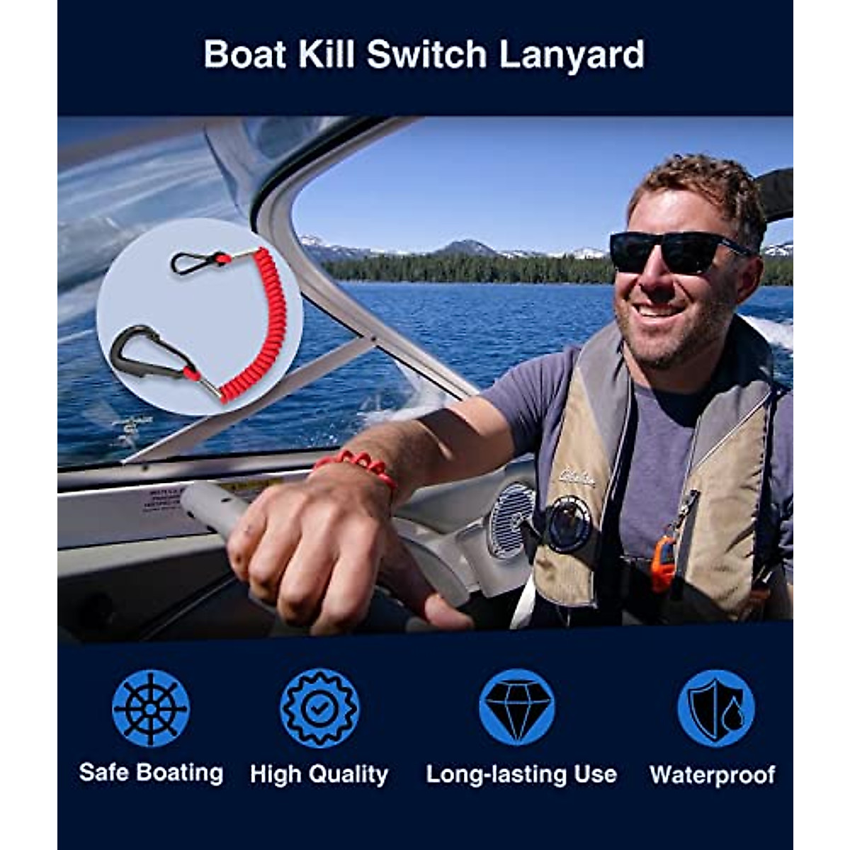 8M0092849 Boat Kill Switch Lanyard - [2 PCS] Boat Engine Emergency Stop Switch, Safety Lanyard Cord Tether for Mercury Mercruiser Outboard Motor Replacement 15920T54, 15920A54, 15920Q54, Red, 36 Inch