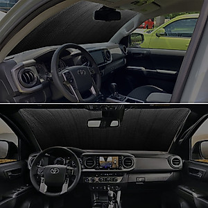 Litivy Windshield Sun Shade Compatible with Toyota Tacoma 2016-2022 TRD Off-Road, SR, SR5, TRD Sport, TRD Pro 23"x53" Folding Front Window Sun Shade for Car Accessories (American Flag)