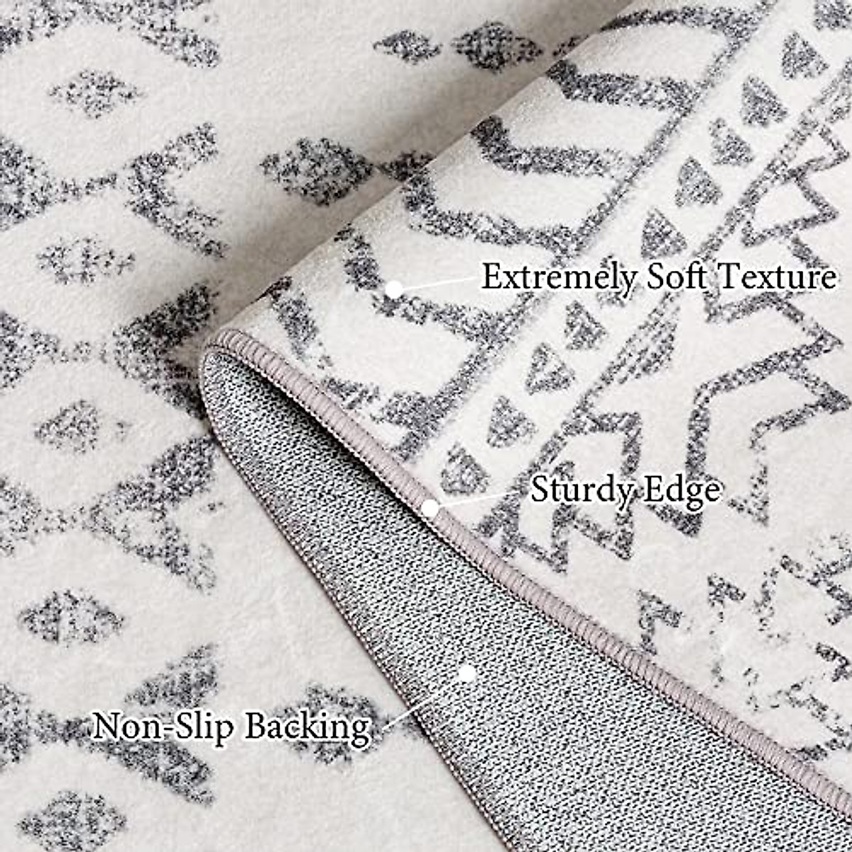 Art&Tuft Area Rug 5x7, Super Soft Ultra-Thin Moroccan Washable Rug, Anti-Slip Backing Rugs for Living Room, Foldable Geometric Machine Washable Area Rug(5'x7', Ivory)