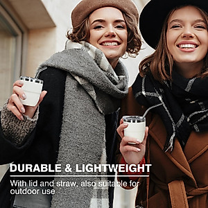 4 oz Stackable Cup, 4 Pack Mini Tumbler Shot Glass with Straw and Lid,Stainless Steel Espresso Cups-Vacuum Insulated Coffee Cup for for Wedding Party Whiskey Cocktail Bar, White