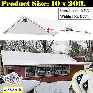 VOELIGT 10x20 16mil Carport Replacement Cover 50 Ball Bungee Cords Canopy Protective Cover Waterproof UV Resistant White Tarp Top Cover ONLY