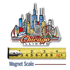 Chicago City Magnet by Classic Magnets, Collectible Souvenirs Made in The USA, 4.1" x 3.5"