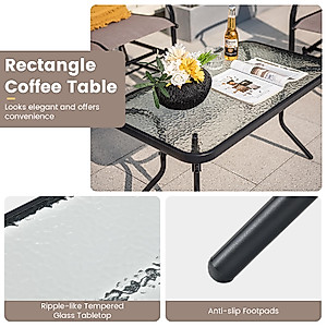 Tangkula 4 Pcs Patio Glider Set, Outdoor Gliding Loveseat w/Tempered Glass Coffee Table, Heavy-Duty Patio Furniture Set for Backyard, Porch, Poolside (4 PCS Patio Glider Set)