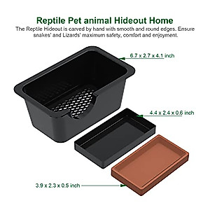 Black Reptile Warm Hideout Home House for Snake, Gecko, Lizard, Chameleon, Tortoise, Frog with Hollowed Out Design to Shading & Water Supply and Air Humidified Ceramic Box. (M)
