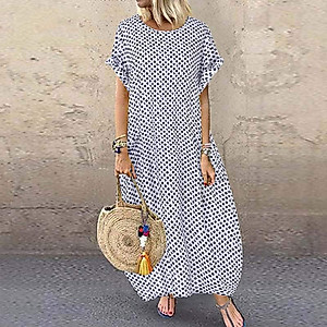 Summer Dresses for Women Baggy Cotton Polka Dot Print Dress Casual Plus Size Short Sleeve Crewneck Long Maxi Dress