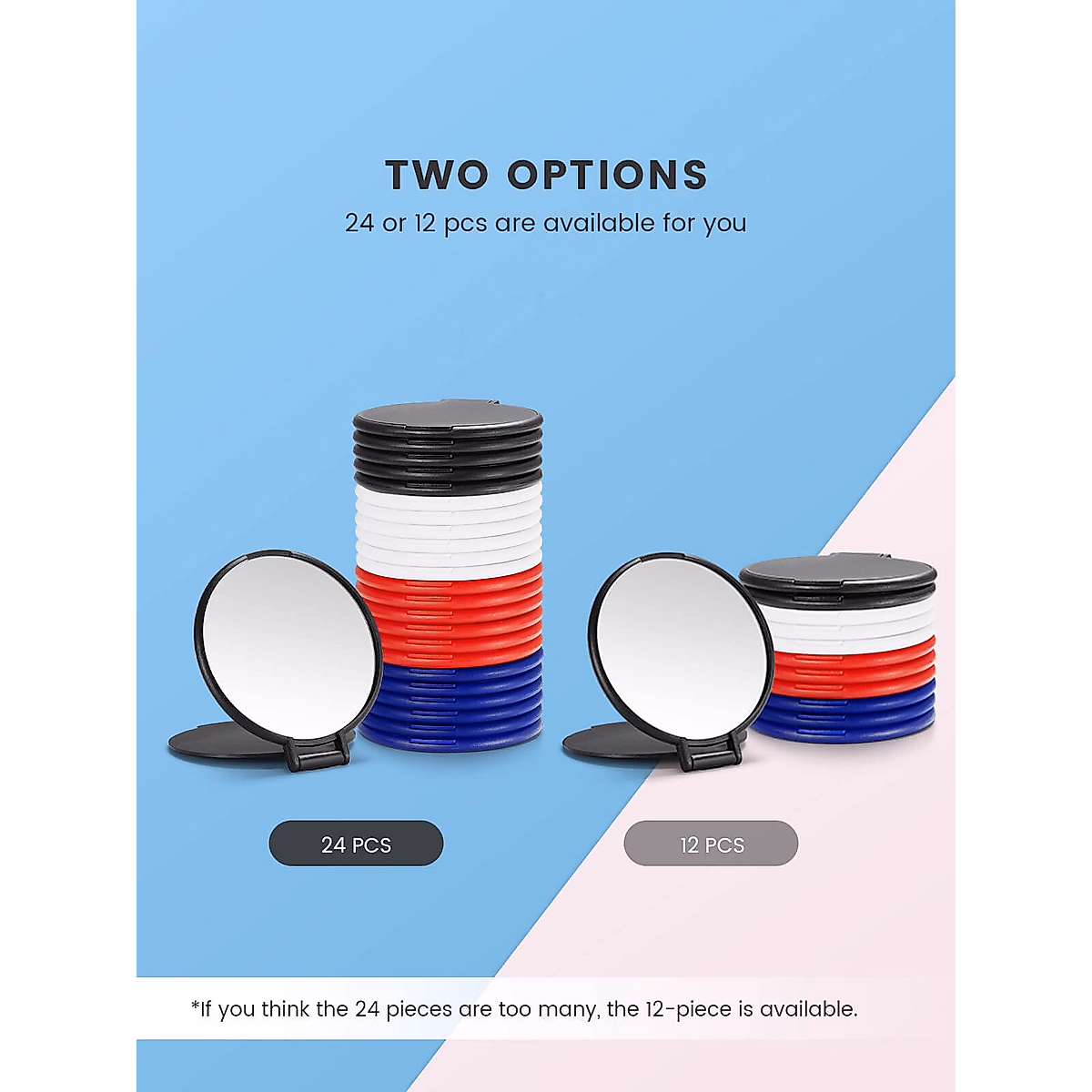 Compact Mirror Bulk, Round Makeup Mirror for Purse, Set of 24 (4-Color)