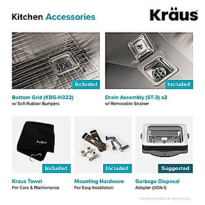 KRAUS Pax 31 1/2-inch 16 Gauge Undermount 50/50 Double Bowl Stainless Steel Kitchen Sink, KHU322