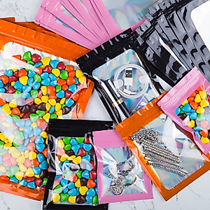 100 Pieces Smell Proof Mylar Bags, 3.5×4.7 inch Resealable Mylar Food Storage Bags with Clear Window for Party Favours Food Self Sealing Storage Supplies Jewelry Electronics