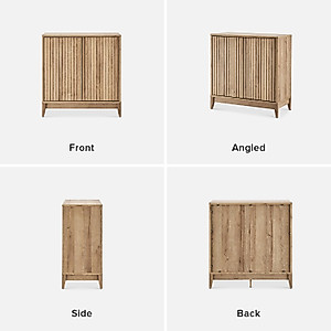 mopio Brooklyn Storage Cabinet, Modern Farmhouse Entryway Accent Cabinet, Buffet Sideboard, Credenza, Wood Modular Cabinet with Doors & Shelf, Fluted Panel, for Living Room (Oak, Single)