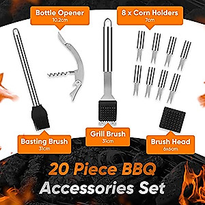 20 Piece Heavy Duty BBQ Grill Tools Set - Extra Thick Stainless Steel Spatula, Fork & Tongs. Complete Barbecue Accessories Kit in Aluminum Storage Case