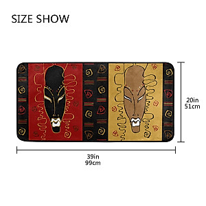 Kitchen Rug Mats 39X20 Inch African Mask Symbol Soft Doormat Bath Rugs Runner Non-Slip for Home Decor
