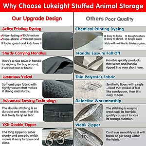 Lukeight Stuffed Animal Storage Bean Bag Chair Cover for Kids, Zipper Beanbag Chair Cover for Organizing Toddler and Kids' Rooms Plush Toys (Dark Gray Velvet, Large)