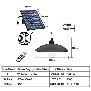 LAFEINA Solar Pendant Lights, Outdoor Solar Lights with Remote Control Dual Color Switchable Brightness & Timing Adjustable Shed Lamp for Barn Yard Patio Porch Garden