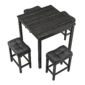 Bar Table and Chairs Set for 4,5 Piece Dining Table Set with PU Stool, Industrial Breakfast Table Set, for Living Room, Dining Room, Game Room,Small Space（Black）