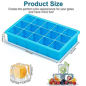2 Pack Ice Cube Trays, ZDPMK Silicone Ice Cube Trays Molds，Easy Release Flexible Ice Cube Molds 15 Ice Cubes Tray for Freezer，Cocktail，Whiskey，Reusable & BPA Free