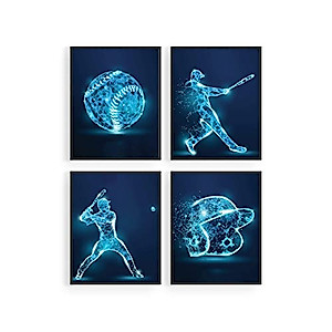 Baseball Wall Art Prints - Set of 4 (8x10) Unframed Baseball Posters - Baseball Room Decor For Men Kids Teenagers - Baseball Poster Set For Bedroom Man Cave - Baseball Wall Decor Dorm - Baseball Boys Bedroom Decor - X-Ray