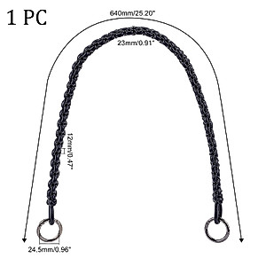 WADORN Leather Braided Purse Handle, 25 Inch PU Leather Braided Handbag Bag Strap Replacement Short Bucket Bag Strap with Round Ring for Neonoe Hobo Bag Multi Pochette Crochet Bag Tote, Black