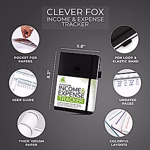 Clever Fox Income & Expense Tracker – Accounting & Bookkeeping Ledger Book for Small Business – Income & Expense Record Notebook with Receipt Pocket – Undated, A5, 5.8″ x 8.3″, Hardcover (Black)